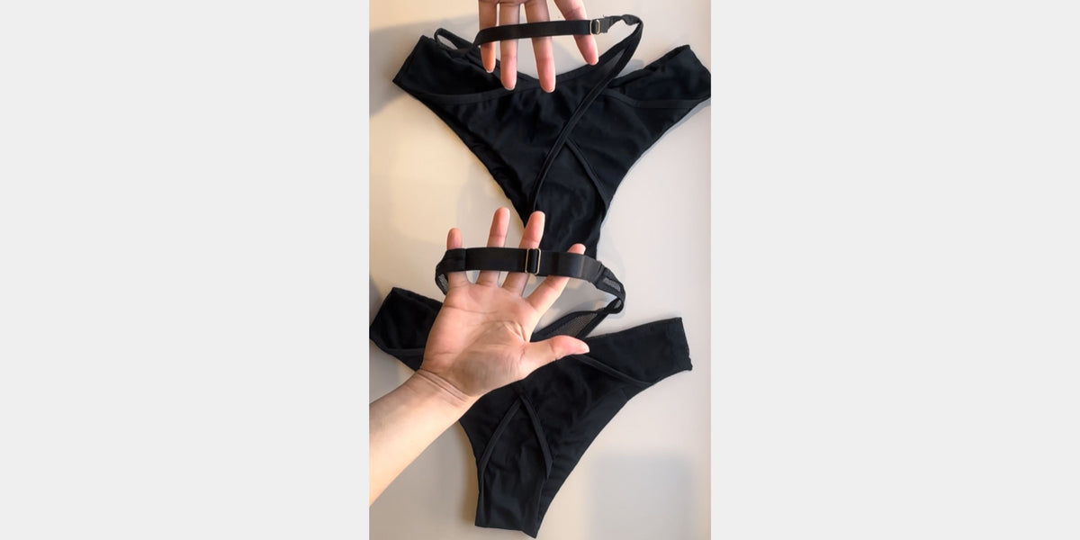Black Shelf Style Pole Bra with Mesh Cutouts - Andie Bra