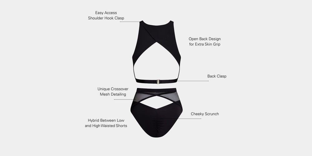 Black Low & High Waisted Pole Shorts - Xena